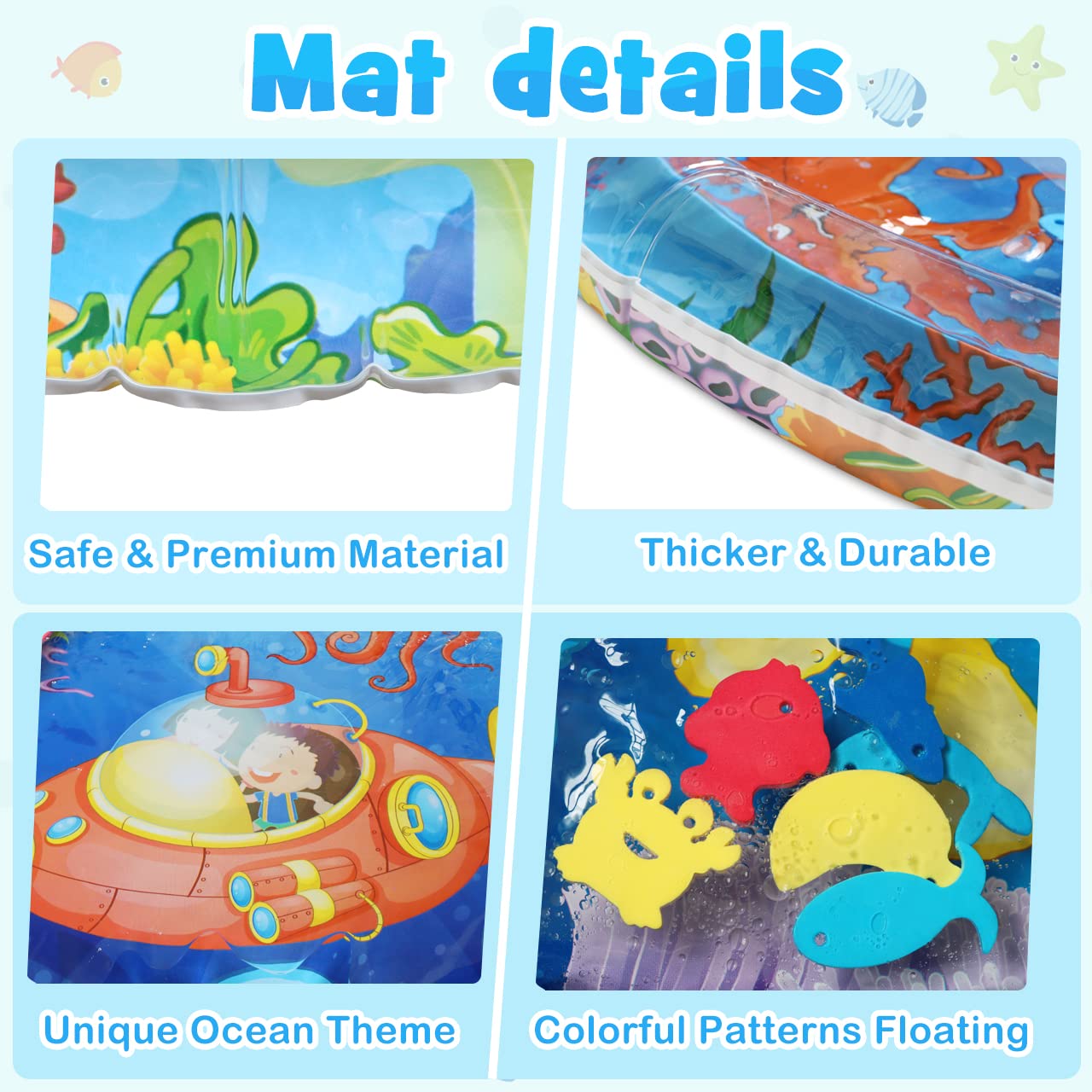 ZMLM Baby Water-Mat Gifts Toys: 40*40Inch Extra Large Inflatable Tummy Time Play Mat Developmental Toy for 3-12 Months Girls Boys Toddler Game Infant Activity Center for Birthday Christmas Halloween