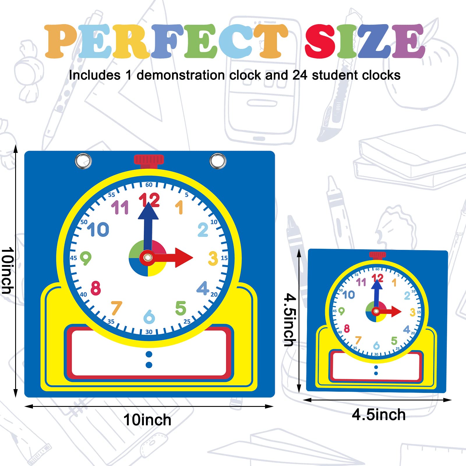 Junkin 25 Pcs Teaching Clock Kit, Clocks Practice Clocks for Kids Learning Time with Erasable Surface for Home School Classroom Supplies (Cute Style)