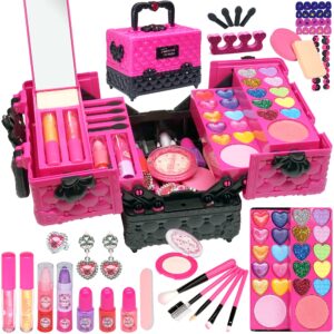 kids makeup kit for girl - 52 pcs safe and washable makeup for kids, real girls makeup kit, toddler makeup kit with cosmetic case, girls toys age 4-12, princess toys birthday gifts for girls