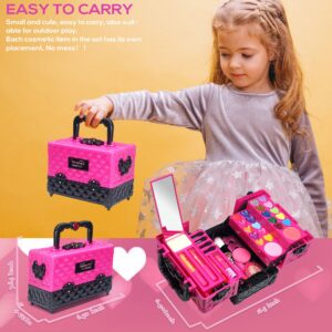 Kids Makeup Kit for Girl - 52 PCS Safe and Washable Makeup for Kids, Real Girls Makeup Kit, Toddler Makeup Kit with Cosmetic Case, Girls Toys Age 4-12, Princess Toys Birthday Gifts for Girls