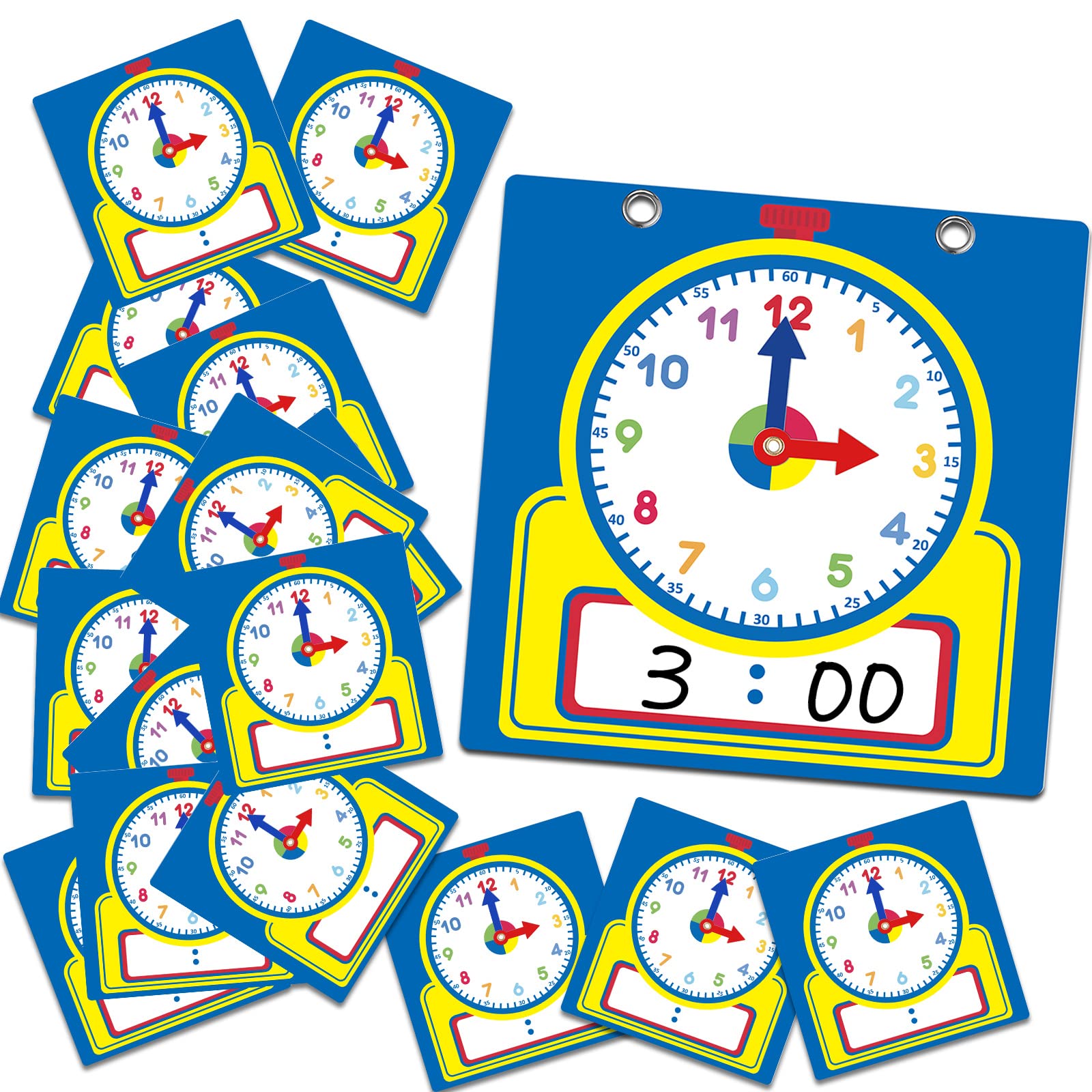 Junkin 25 Pcs Teaching Clock Kit, Clocks Practice Clocks for Kids Learning Time with Erasable Surface for Home School Classroom Supplies (Cute Style)