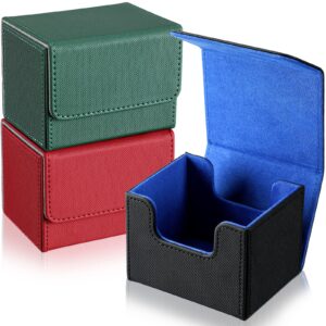 Weewooday 3 Pieces Leather Deck Card Boxes Cards Deck Game Box for 100 Plus Cards Compatible with MTG(Black Blue, Red, Green, Horizontal)