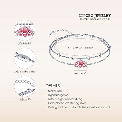 LINGBG JEWELRY Anklet Bracelets for Women 925 Sterling Silver Lotus Flower Yoga Anklet for Women Waterproof Layered Beads Anklet Adjustable Chain Anklet Leg Foot Bracelet for Lady Hotwife