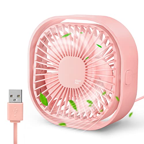 Small USB Desk Fan, 4 Inch Quiet Mini Table Fan, 3 Speeds Portable Desktop Fan, 360°Rotatable Little Personal Fan, Small Cooling Fan with USB Cable, Mini Fan for Home Office Bedroom Summer Gift