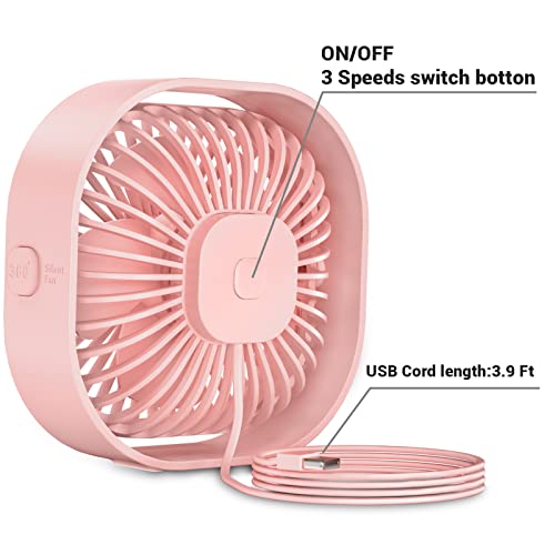 Small USB Desk Fan, 4 Inch Quiet Mini Table Fan, 3 Speeds Portable Desktop Fan, 360°Rotatable Little Personal Fan, Small Cooling Fan with USB Cable, Mini Fan for Home Office Bedroom Summer Gift