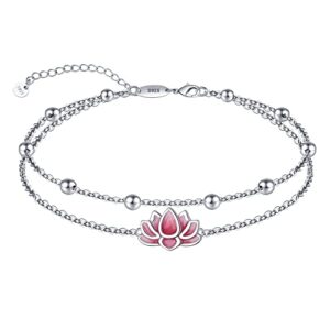 lingbg jewelry anklet bracelets for women 925 sterling silver lotus flower yoga anklet for women waterproof layered beads anklet adjustable chain anklet leg foot bracelet for lady hotwife