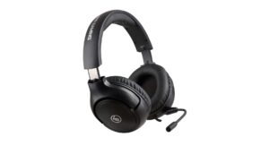 iogear kaliber unikomm universal headset - 50mm max bass drivers - 4-way swiveling noise isolating earcups w/memory foam - built-in volume control & mute - detachable boom mic - 3.5mm connector -