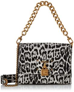 guess centre stage crossbody flap, black/white leopard