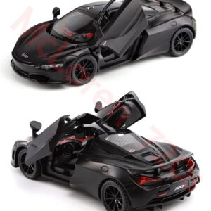 Alloy Collectible Black McLaren 720s Toy Vehicle Pull Back DieCast Car Model with Lights and Sound