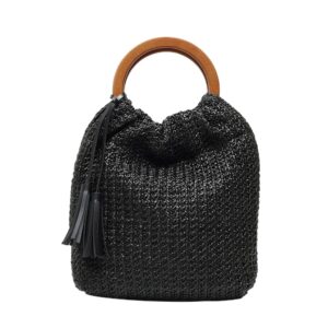 straw woven bag simple handbag (black)