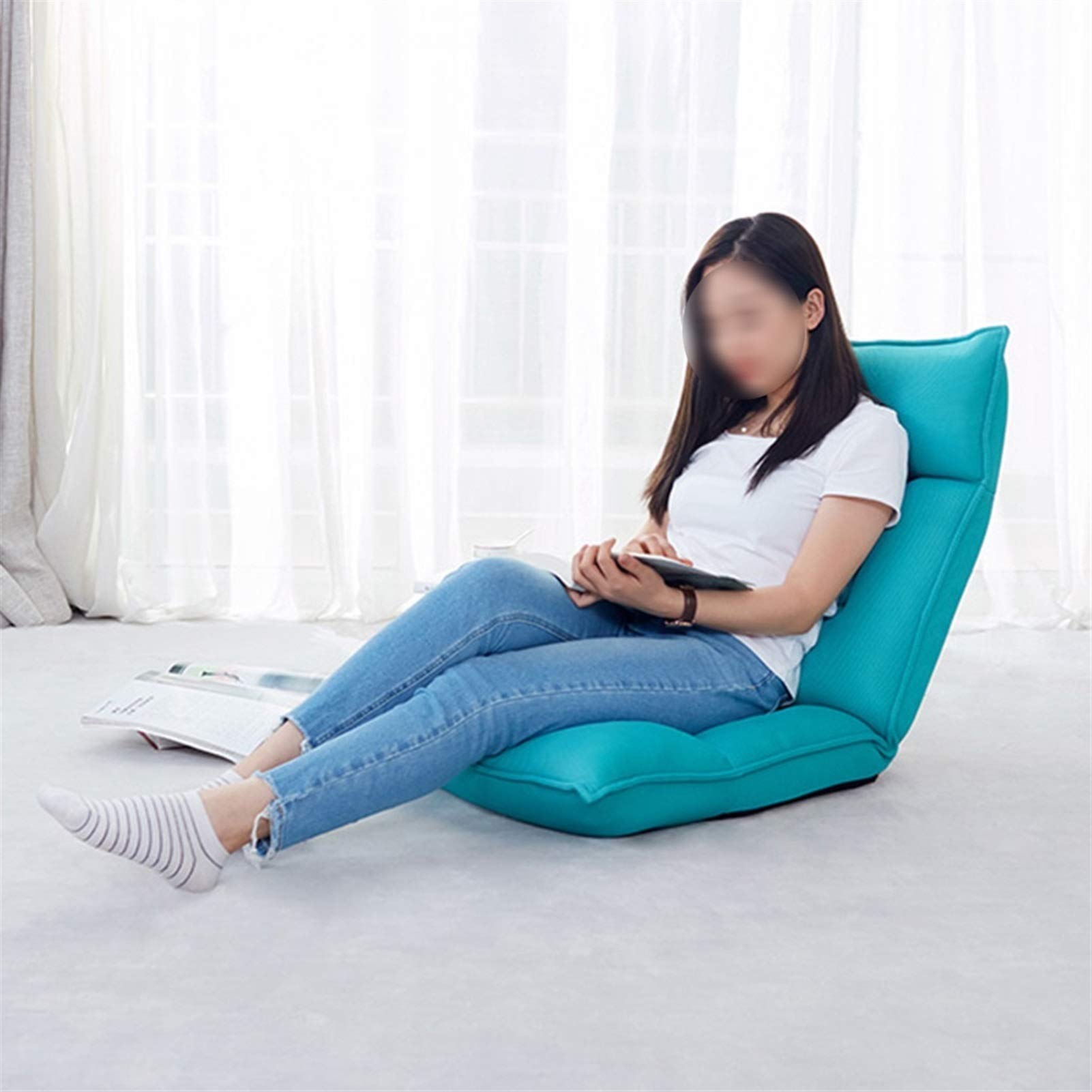 NLIAN- Floor Sofa Chairs Adjustable Backrest Support for Adults and Children Great Contemplation Read Game Green 45.2x20.4x6.7in