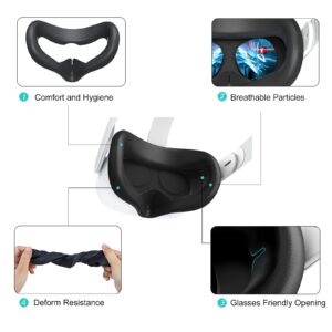 SUPERUS Silicone Face Cover Pad for Oculus/Meta Quest 2 with Lens Protector, Anti-Light Leakage Cleanable Face Pad & Lens Cover Accessories Kit Keep Your VR Headset Sweat-Free (Black)