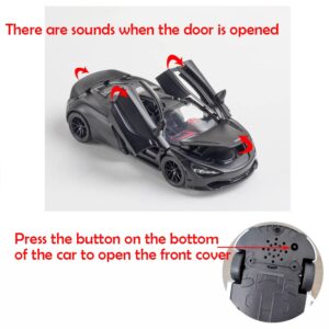 Alloy Collectible Black McLaren 720s Toy Vehicle Pull Back DieCast Car Model with Lights and Sound