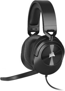 corsair hs55 surround gaming headset (leatherette memory foam ear pads, dolby audio 7.1 surround sound on pc and mac, lightweight, omni-directional microphone, multi-platform compatibility) carbon