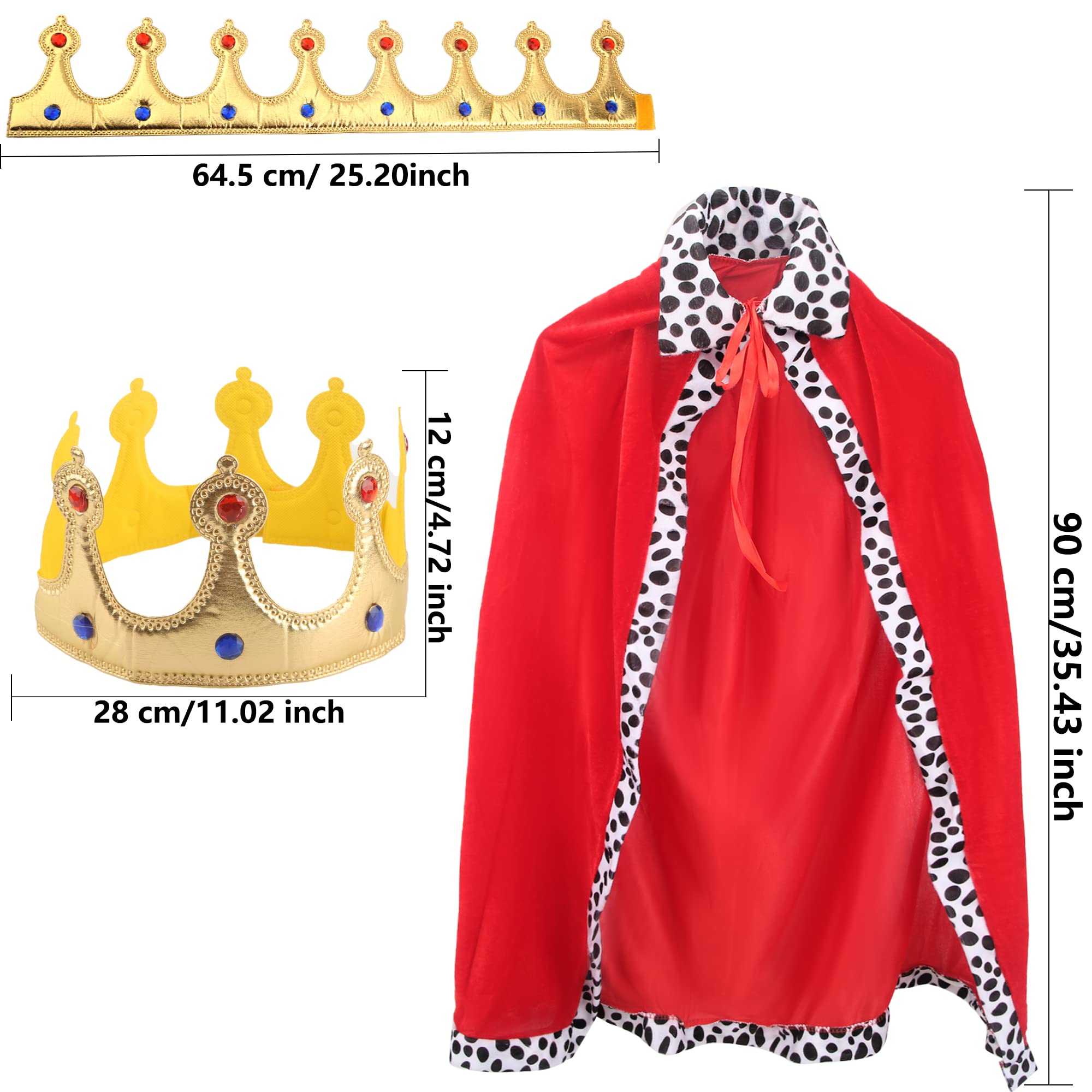 Cotiny 2 Pack Kids King Costume Set King Cape Queen Robe Red Cloak Crown Costume for Children Halloween King Prince Cosplay Birthday Party Dress Up