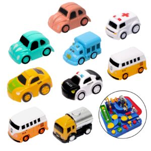 [9 pack] mini race track car adventure replacement car toys, car adventure toys accessories, preschool educational toy vehicle, parent-child interactive racing kids toy (1.2 x 0.7 x 0.8 inch)