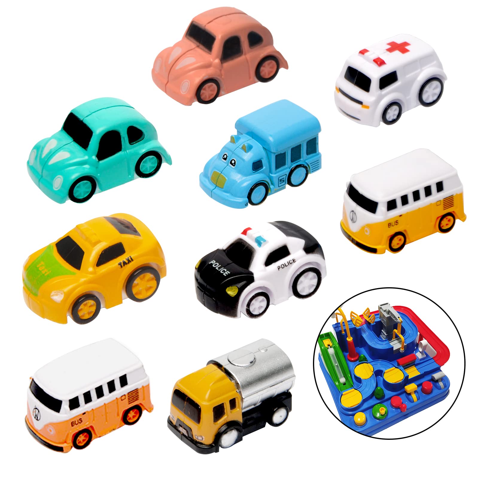 [9 Pack] Mini Race Track Car Adventure Replacement Car Toys, Car Adventure Toys Accessories, Preschool Educational Toy Vehicle, Parent-Child Interactive Racing Kids Toy (1.2 x 0.7 x 0.8 Inch)