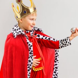 Cotiny 2 Pack Kids King Costume Set King Cape Queen Robe Red Cloak Crown Costume for Children Halloween King Prince Cosplay Birthday Party Dress Up