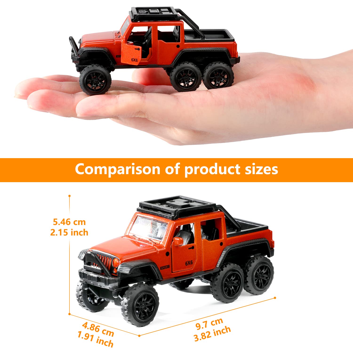 weilaga 4 PCS Pull Back Off-Road Cars,Die-cast Metal Toy Vehicles with Openable Doors for Kids Boys Girls