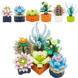 6 flowers succulents building set, attractive flowers bouquet plant building blocks compatible with lego, pretty bonsai tree botanical collection project gift for adults, kids (503pcs)