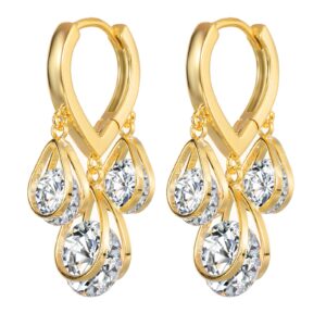 awinesn gold earrings for women sparkly 5a cubic zirconia earrings danity 14k gold plated hoop dangle earrings statement dangling earrings jewelry gifts for women