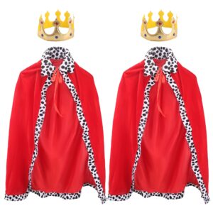 cotiny 2 pack kids king costume set king cape queen robe red cloak crown costume for children halloween king prince cosplay birthday party dress up