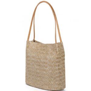 PANYUYI Straw Beach Bag Straw Bag Tote Buckets Totes Beach Women Shoulder Bag Beach Tote Bag Summer Handbag Straw Woven Purse (Dark Beige)