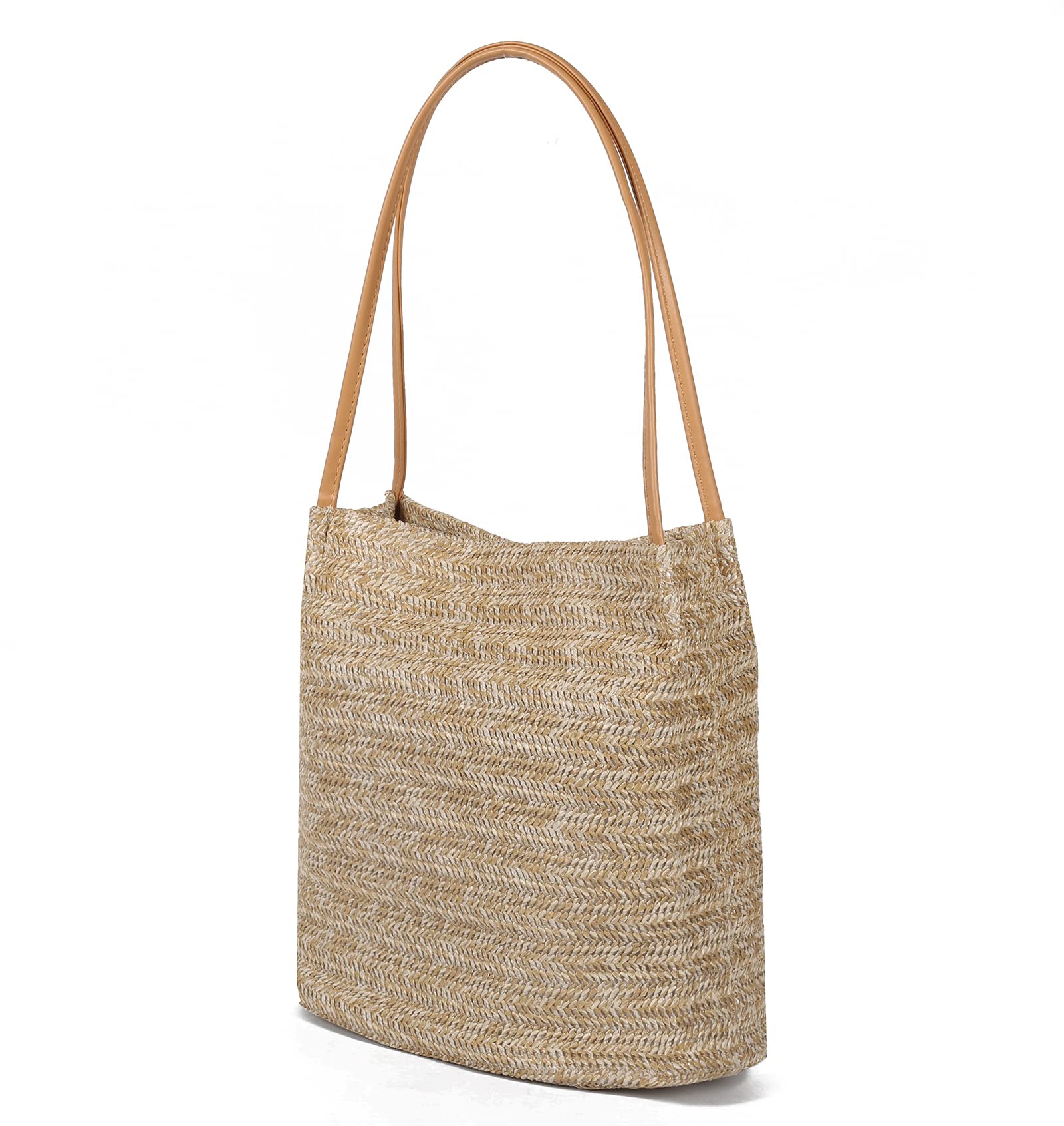 PANYUYI Straw Beach Bag Straw Bag Tote Buckets Totes Beach Women Shoulder Bag Beach Tote Bag Summer Handbag Straw Woven Purse (Dark Beige)