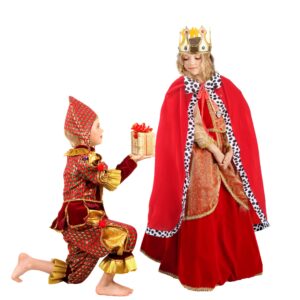 Cotiny 2 Pack Kids King Costume Set King Cape Queen Robe Red Cloak Crown Costume for Children Halloween King Prince Cosplay Birthday Party Dress Up