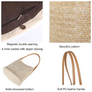 PANYUYI Straw Beach Bag Straw Bag Tote Buckets Totes Beach Women Shoulder Bag Beach Tote Bag Summer Handbag Straw Woven Purse (Dark Beige)