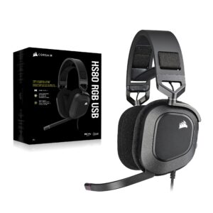 Corsair HS80 RGB USB Premium Gaming Headset with Dolby Audio 7.1 Surround Sound (Broadcast-Grade Omni-Directional Microphone, Memory Foam Earpads, High-Fidelity Sound, Durable Construction) Carbon