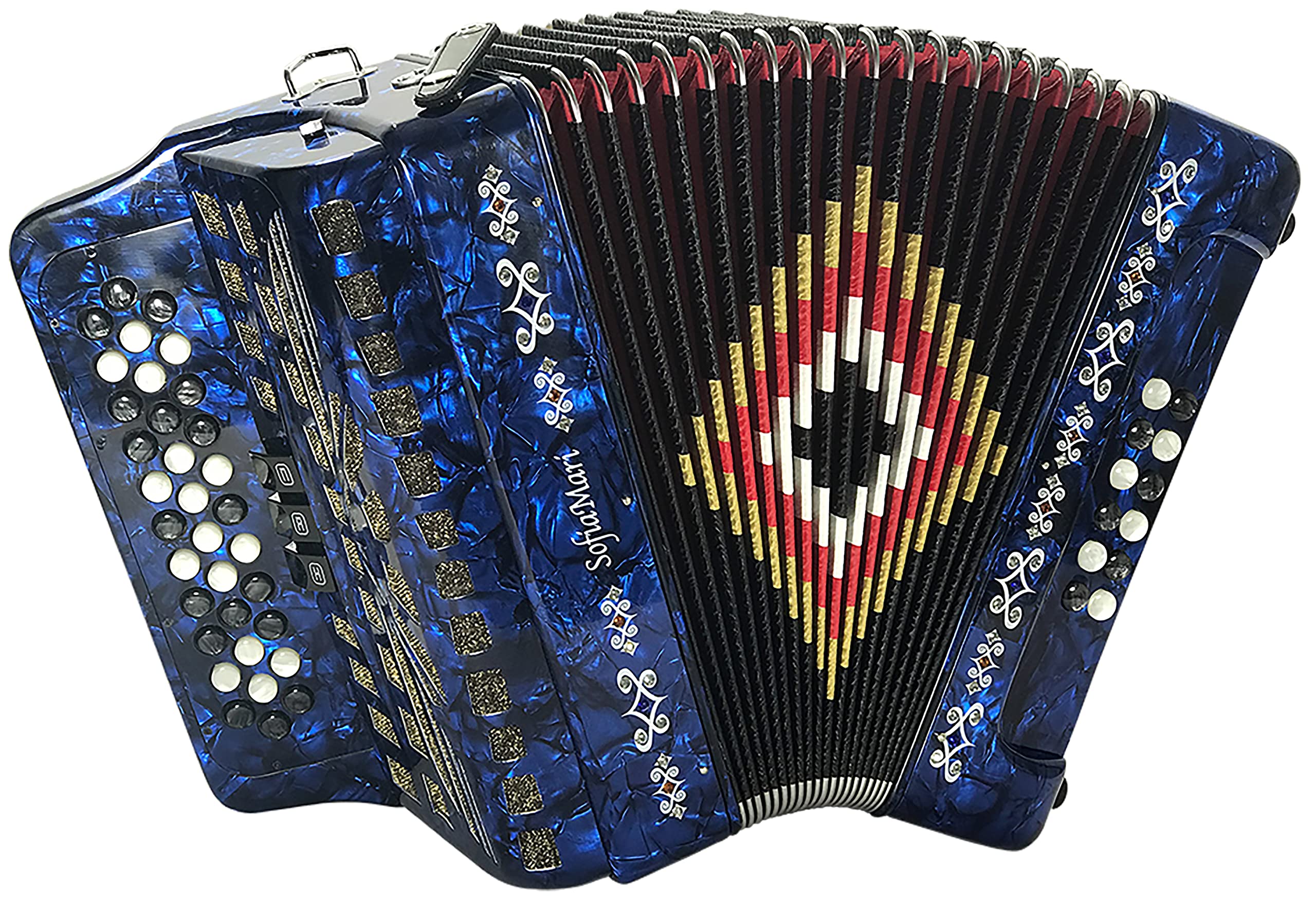 SofiaMari NSM3412 Accordion Package: 34 Button, 12 Bass, 3 Switch Accordion with Case and Straps (Sol/GCF Deep Blue Pearl) (NSM-3412-DBP-SOL)