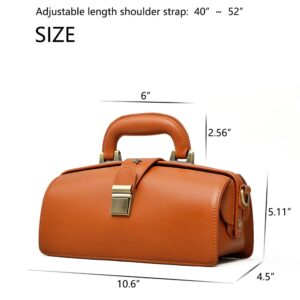 Erivis genuine leather handbag cowhide doctor bag brown shoulder bag buckle women's bag (Orange)