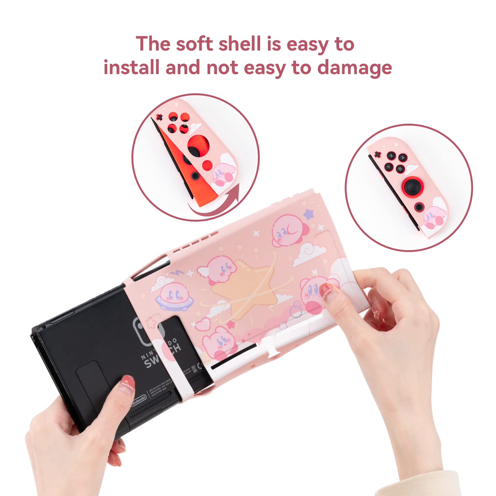 YOCORE Cute Kirby Switch Protective Case | Dockable Protective Case Compatible with Switch,Anti-Scratch and Shock-Absorption Design Soft TPU Cover-yellow