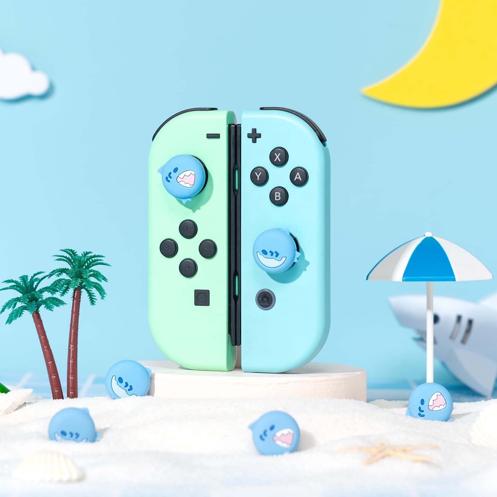 GeekShare Cute Silicone Joycon Thumb Grip Caps, Joystick Cover Compatible with Nintendo Switch/OLED/Switch Lite,4PCS - Little Shark