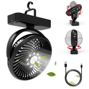 10000mah portable camping fan for tent with led light- usb desk fan rechargeable battery operated with hanging hook for hiking, hurricane, camping, emergency survival gear