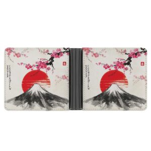 Oyihfvs Pink Cherry Blossom Red Sun Japanese Mountain Fuji PU Leather Bifold Wallet Coin Purse Soft Stylish Credit Pass Case Card-Holder for Boy Girl Men Woman Money Storage