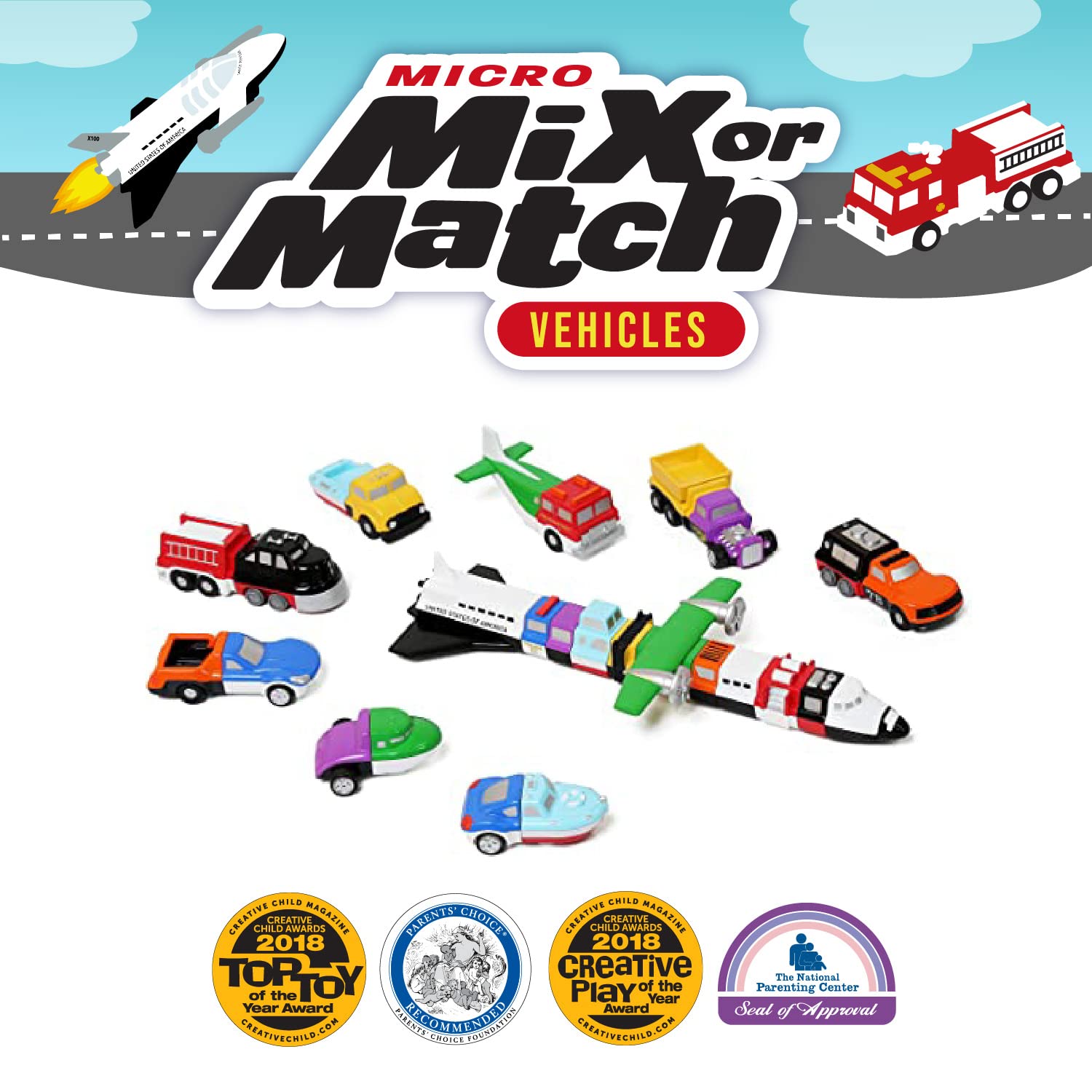 POPULAR PLAYTHINGS Mix or Match Vehicles, Magnetic Toy Play Set, Micro Vehicles