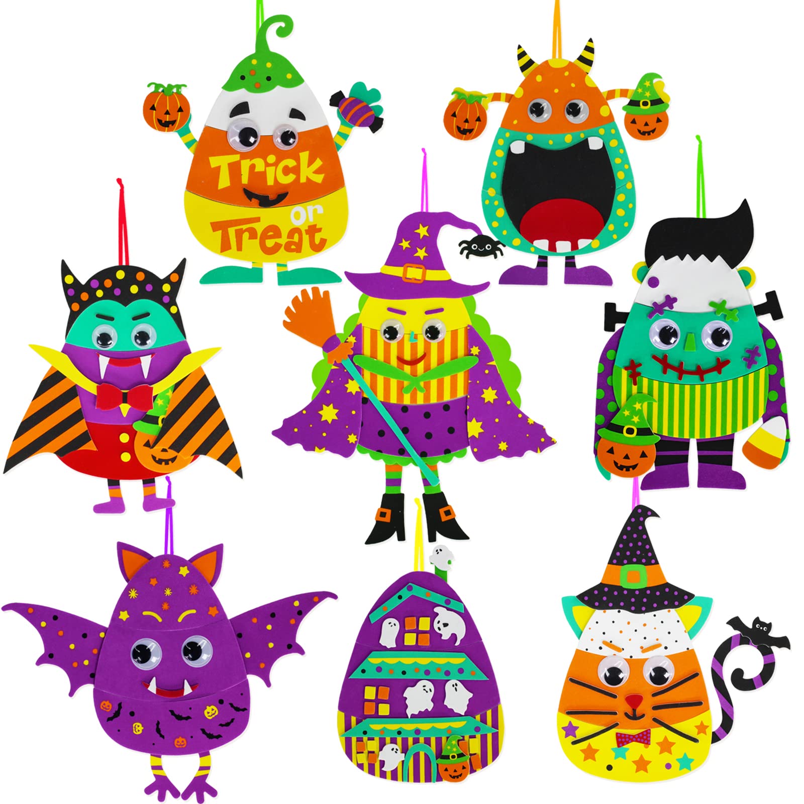 Winlyn 32 Sets Halloween Crafts Kits DIY Halloween Ornaments Decorations Art Sets Pumpkin Monster Jack-o'-Lantern Stickers Arts Crafts Supplies Kit Googly Eyes for Kids Party Home Classroom Activities