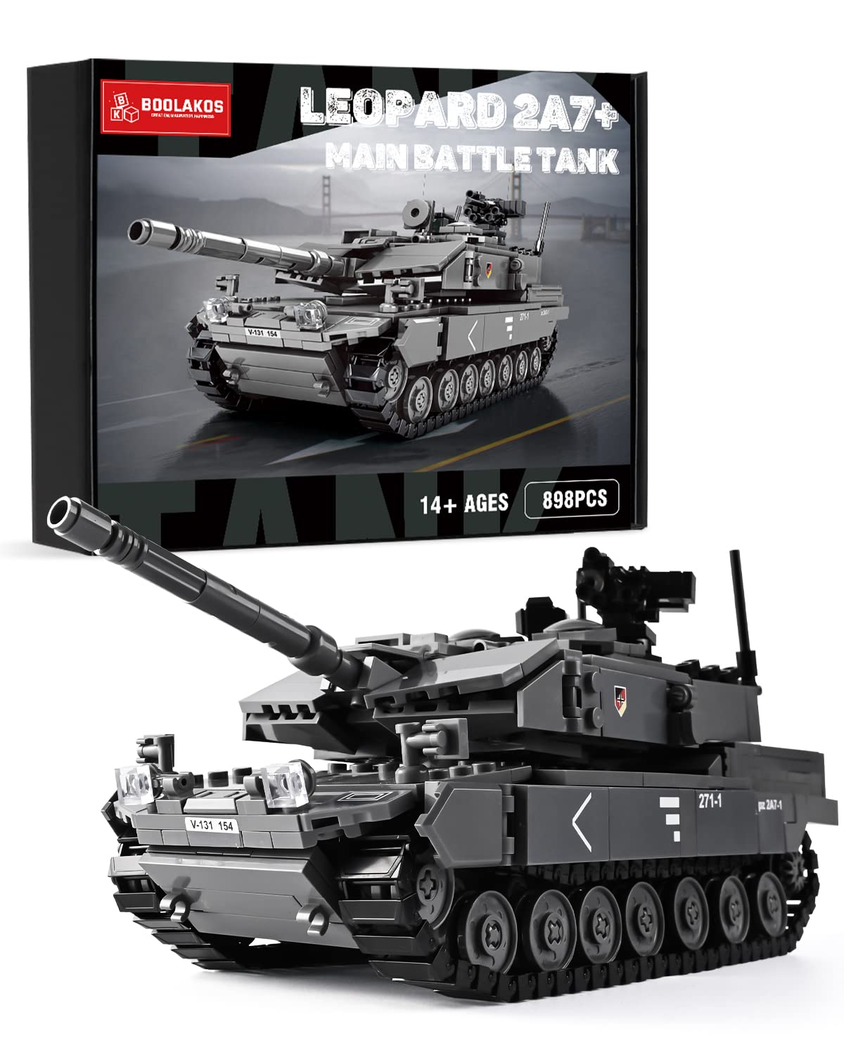 BOOLAKOS Leopard 2A7+ Tank Building Block, Military Army WW2 Tank Model Kit, Construction Set Gift Giving Toys for Teens and Adult (898 PCS)