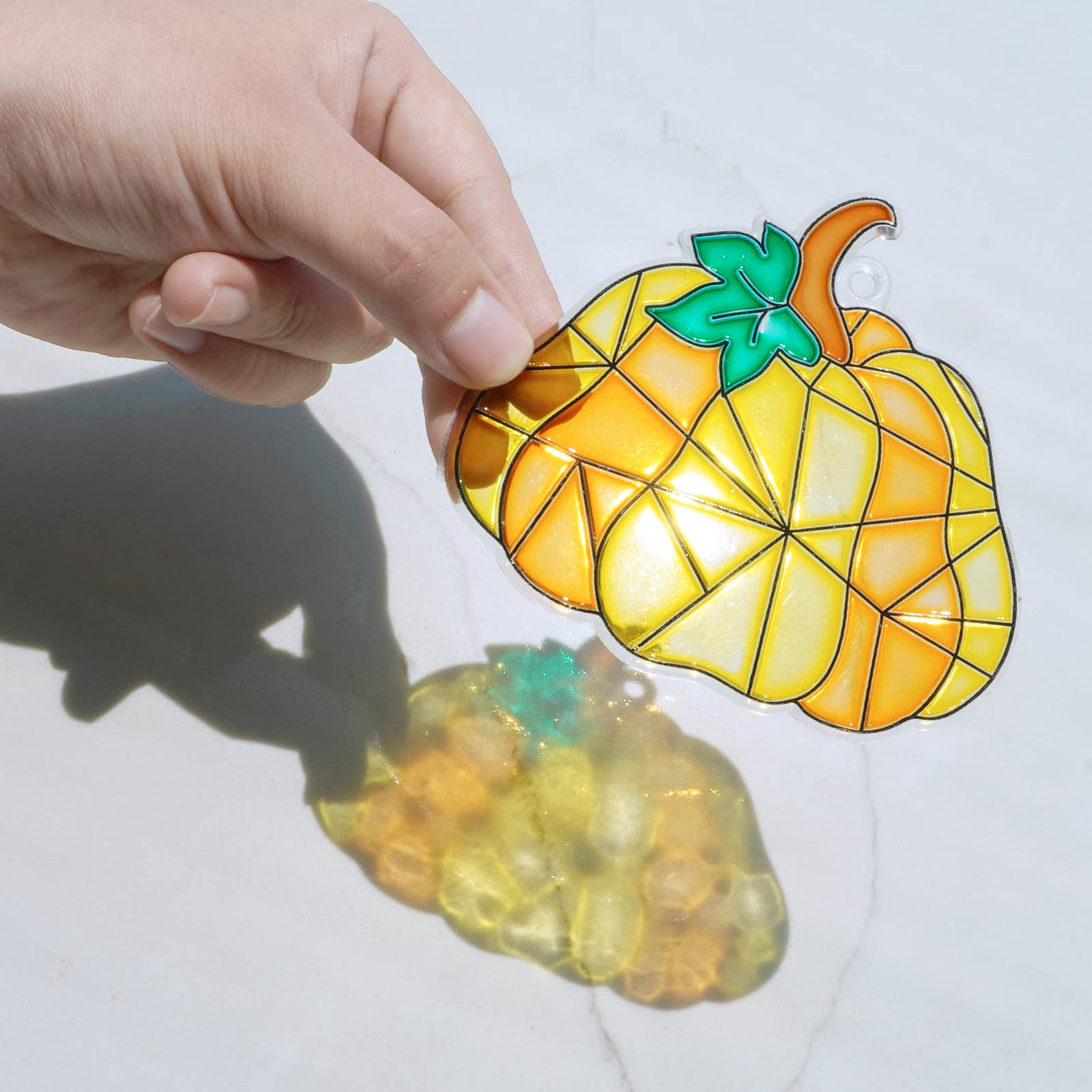 Winlyn 27 Sets Pumpkin Suncatchers DIY Window Paint Art Suncatchers Fall Pumpkin Craft Kits Autumn Pumpkin Sun Catchers for Kids Classroom Halloween Thanksgiving Art Activities