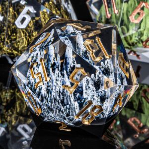 kerwellsi resin dnd dice set for dungeons and dragons, single giant 33mm d20 dice with gift box, rpg polyhedral nature snow mountain d&d dice, role playing d and d dice d20