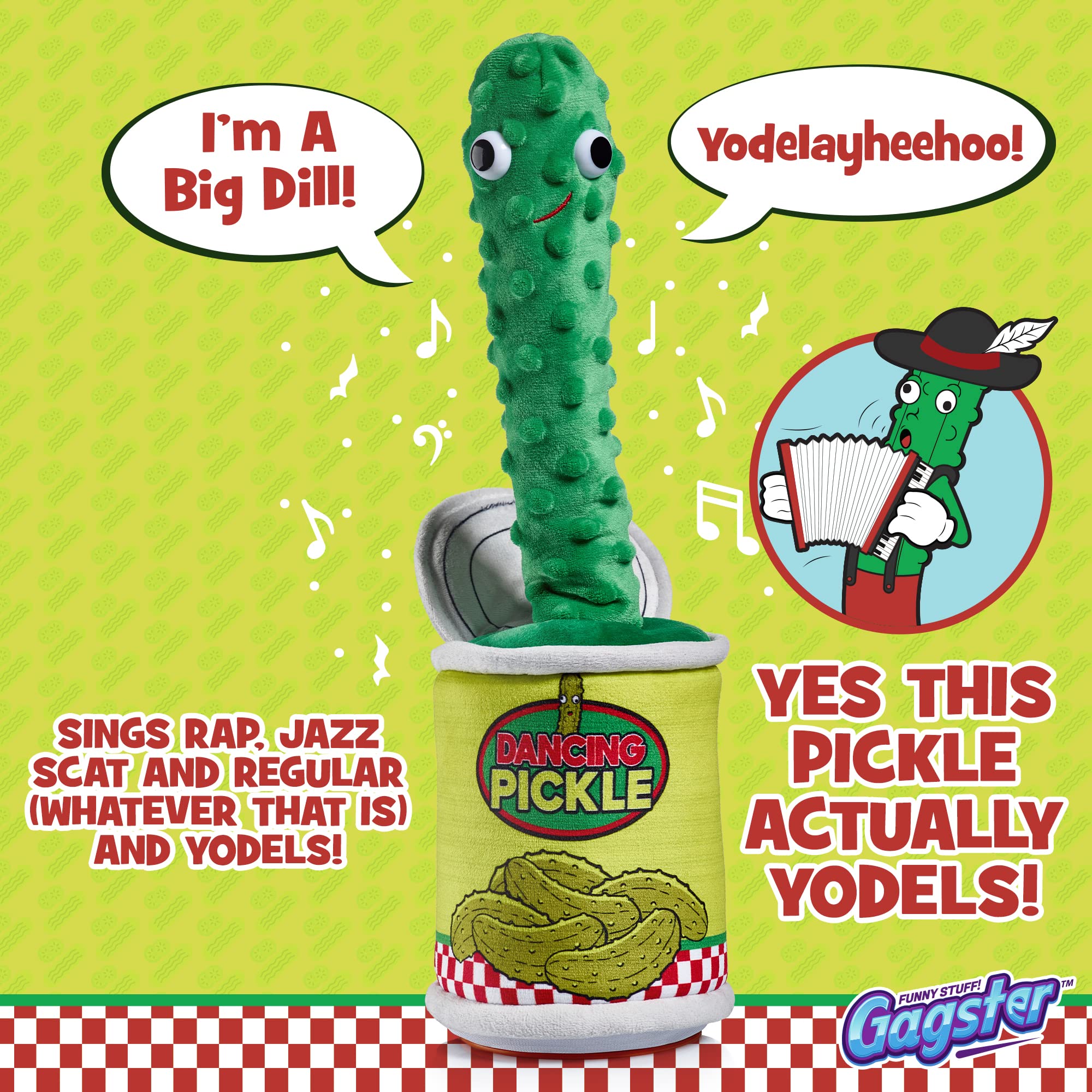 Gagster Dancing Pickle - Sings, Repeats What You Say & Tells Jokes, Singing & Talking PickleToy, Electronic Yodeling Pickle for Anyone Who Loves Pickles and Funny Gag Gifts