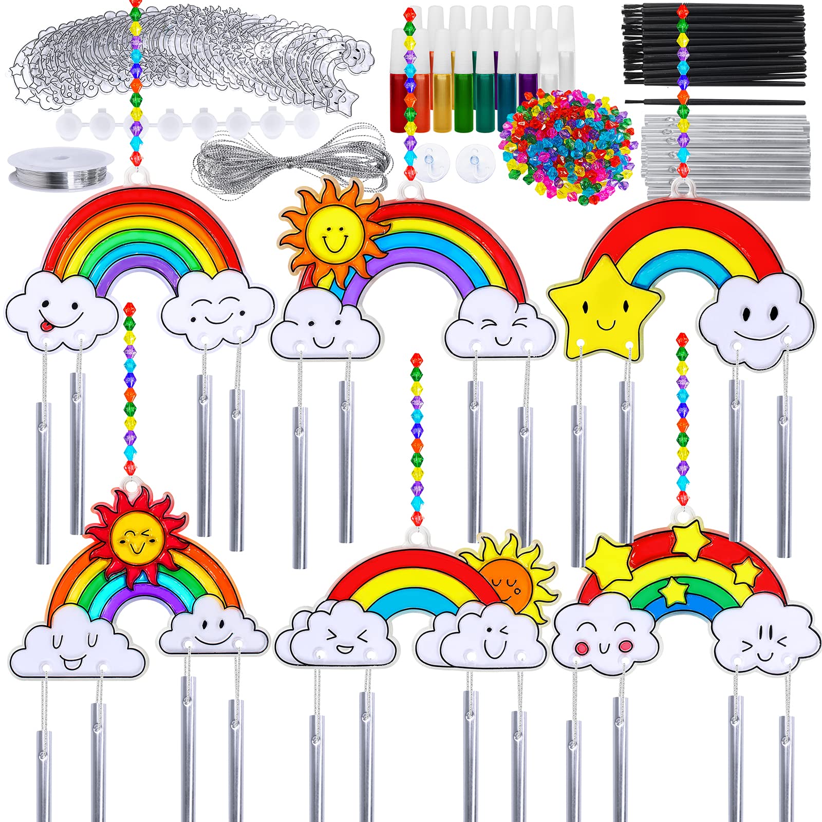 Winlyn 24 Sets Rainbow Suncatchers Ornaments Decorations DIY Window Paint Art Suncatchers Craft Kits Hanging Rainbow Sun Catchers for Kids Spring Summer Home Classroom Party Activity Art Project