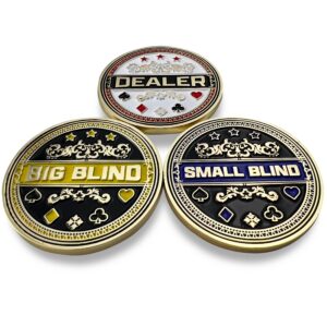 Luck Lab Set of 3 Metal Poker Buttons - Dealer Button, Big Blind and Small Blind Metal Weights (Position Markers) for Texas Hold Em - 1.75 inch