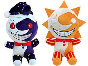 xiumon sundrop and moondrop plush toy, sun and moon stuffed animal,clown figure cartoon plush for fans birthday gift (2pcs)