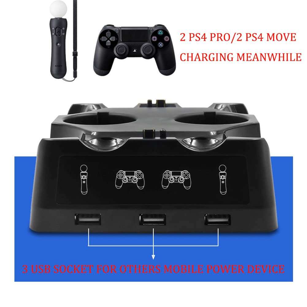 Controller Charger Charging Station Fast Charging Adapter, Multi Functional Charging Station for Sony / Move/ VR Controller with LED Indicator