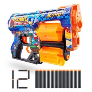 x-shot skins dread foam blaster (12 dart) by zuru x sonic the hedgehog toy for kids, teens, adults