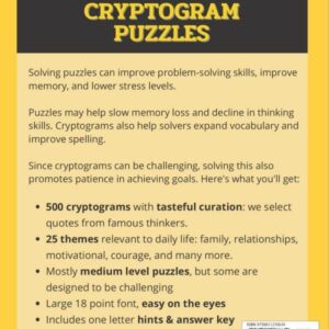 Cryptograms puzzle books for adults: Cryptoquotes puzzle books for adults. With 500 Crypt a Quote from famous thinkers. Enjoy or Give a gift of Cryptograms to keep brain fit.