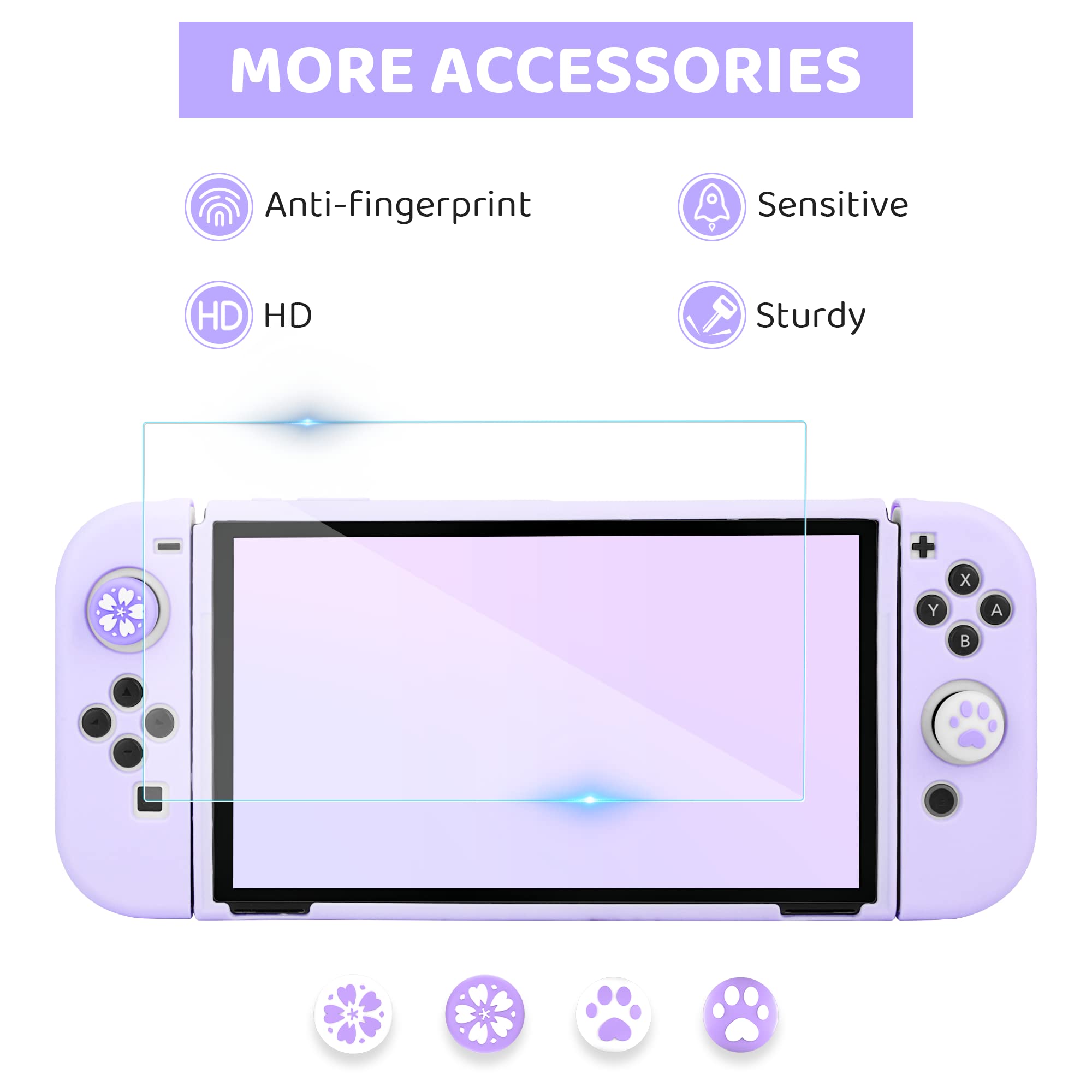 GLDRAM Purple Sakura Carrying Case for Nintendo Switch OLED Console & J-Con, 9 in 1 Accessories Bundle for Girls with Portable PU Travel Case & Silicon Switch OLED Protective Skin Cover